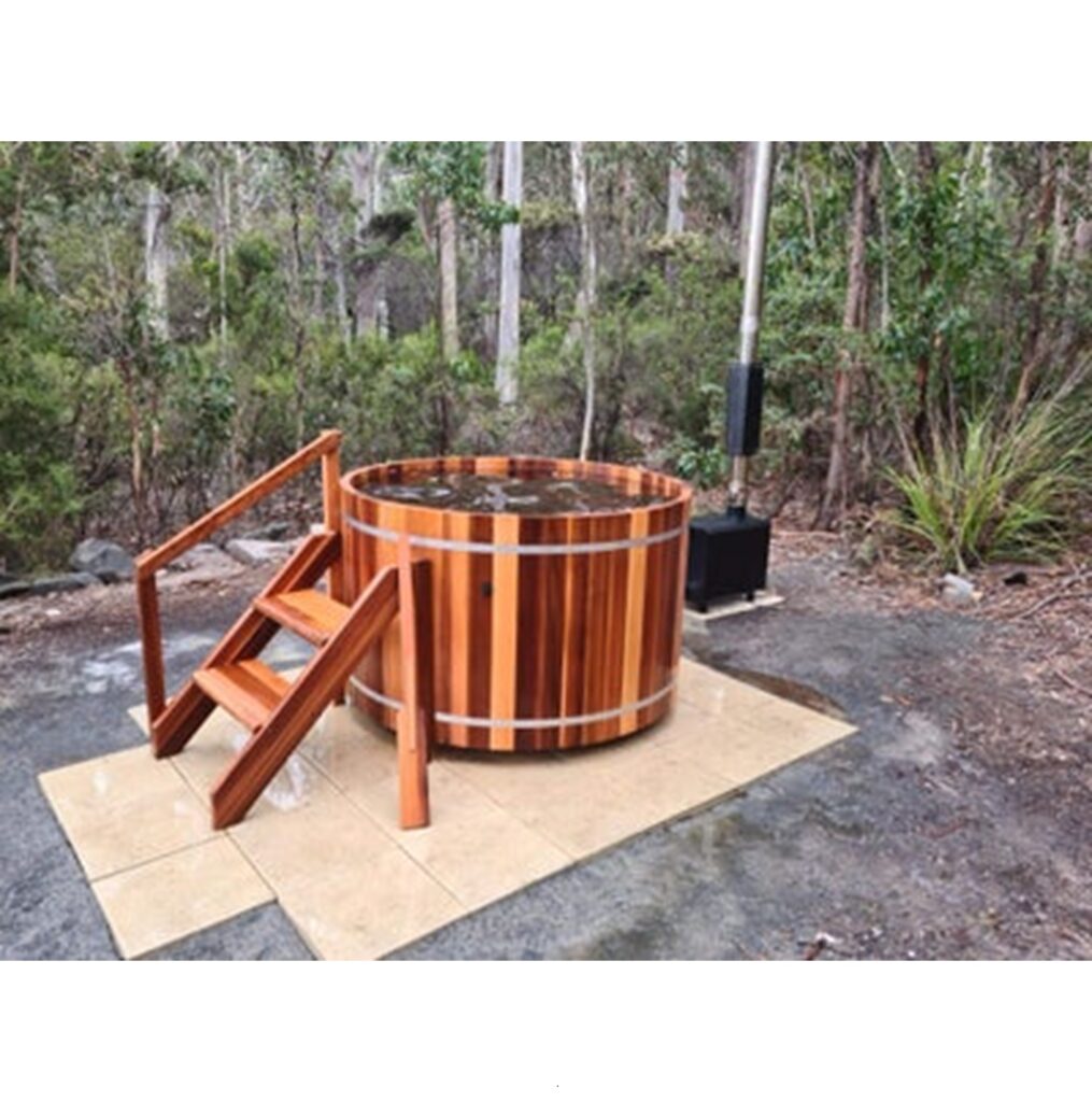 Outdoor Cedar Wood Fired Hot Tub with Cover - Shym Saunas