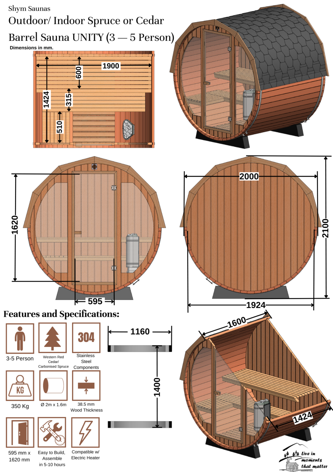 Western Red Cedar Barrel Sauna 4 Person - Shym Saunas