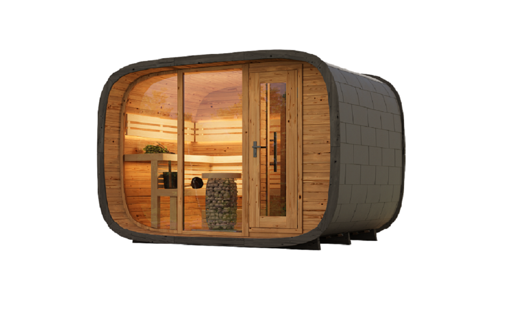 Outdoor Spruce CUBE Log Sauna (4 - 10 Person) - Shym Saunas