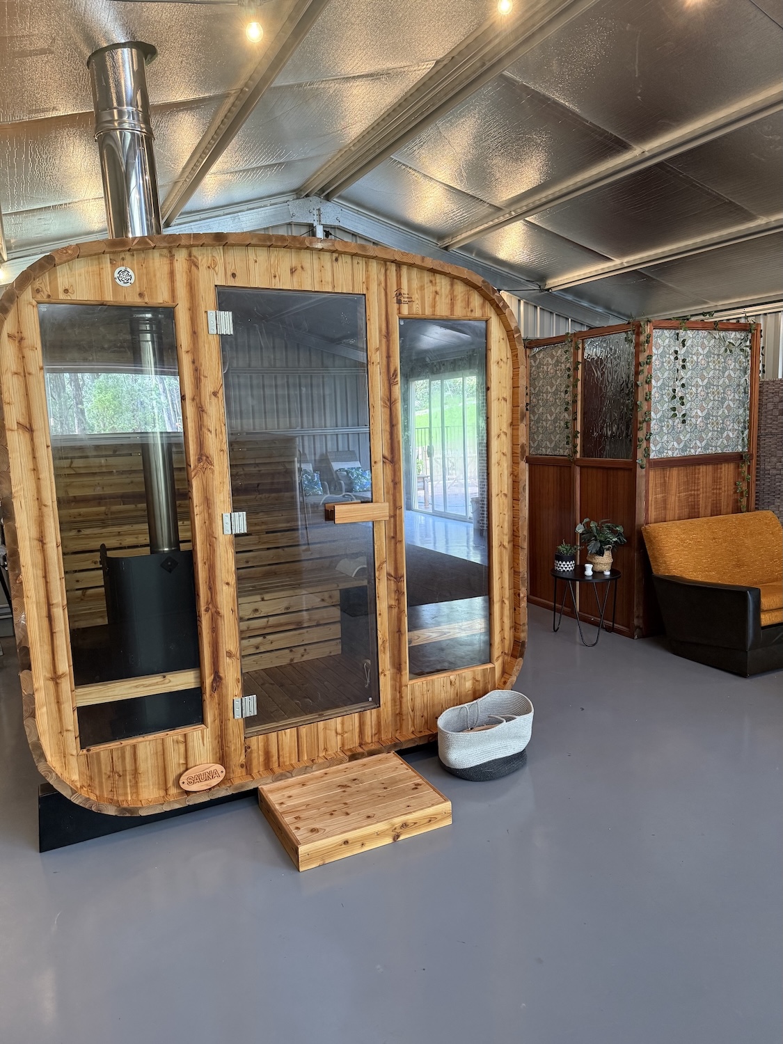Indoor Square Barrel Sauna – Penguin, Tasmania | Shym Saunas